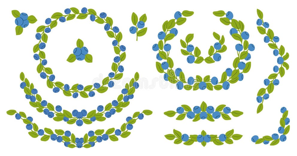 Blueberry Graphic Design Element Set with Colored Fruit Frames ...