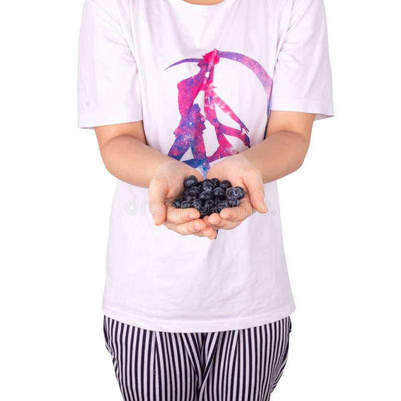 Blueberry Hand Women Isolated on White Background Stock Image - Image ...