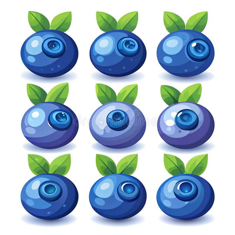 Blueberry Icon Set in Flat Vector Style Stock Illustration ...