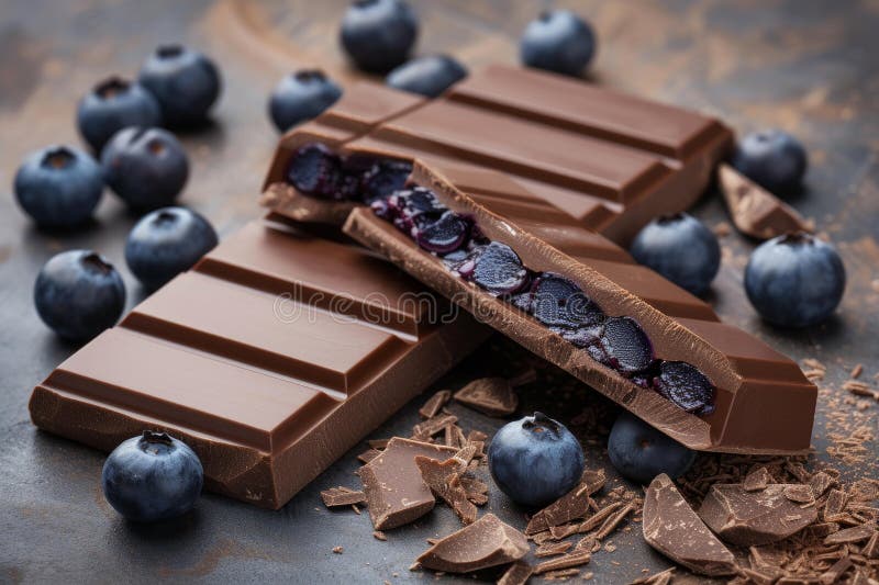 Blueberry Infused Chocolate Bar on Dark Surface Stock Photo - Image of ...