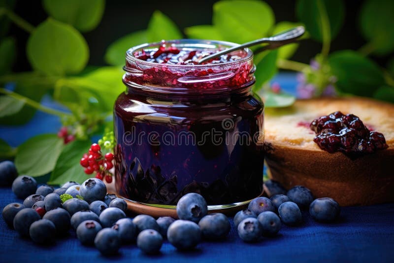 Blueberry Jam with Fresh Fruit. Generative AI Stock Illustration ...