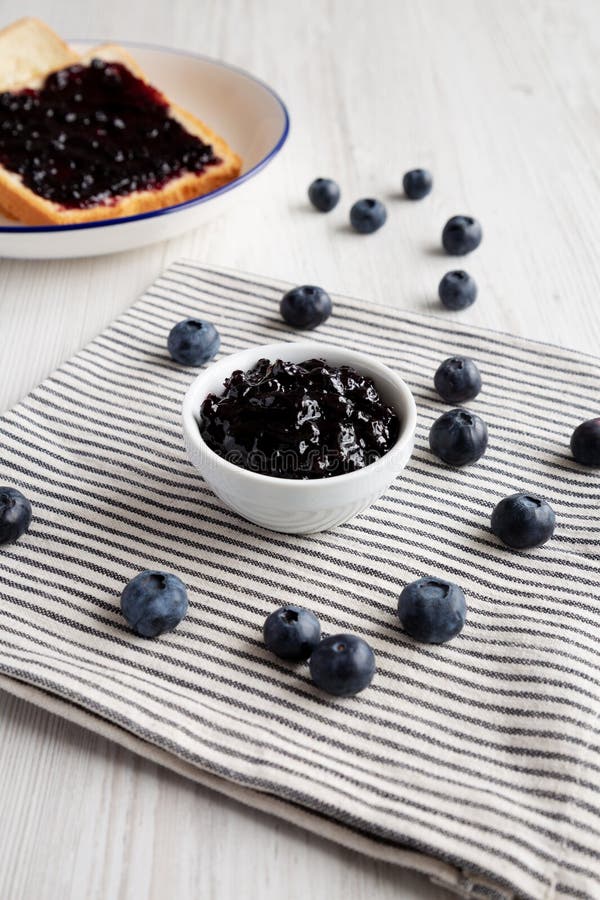 Blueberry Jam Preserves in a Bowl, Side View Stock Photo - Image of ...