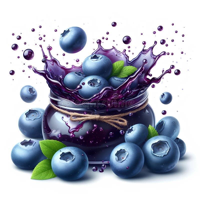 Blueberry with Blueberry Jam Splash Isolated on White Background Stock ...