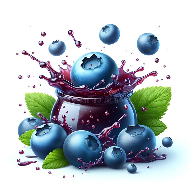 Blueberry with Blueberry Jam Splash Isolated on White Background Stock ...