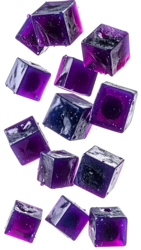 Blueberry Jelly Cubes Falling Against Transparent Background, Creating ...