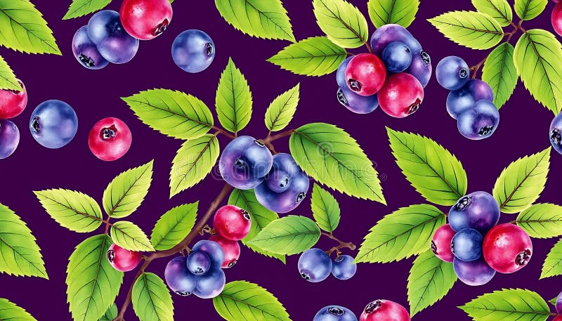 Blueberry Leaf Pattern, Fruit Repeat and Berry Design, Stock Photo ...