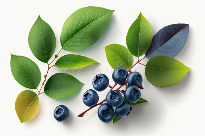 Blueberry Leaves with Fresh Blueberries on a White Background ...