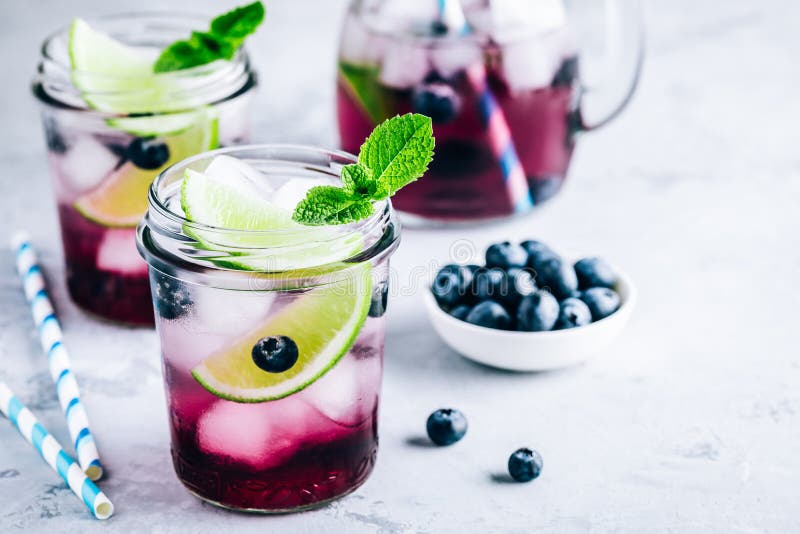 Blueberry and Lime Mojito or Lemonade. Refreshing Summer Drink Stock ...