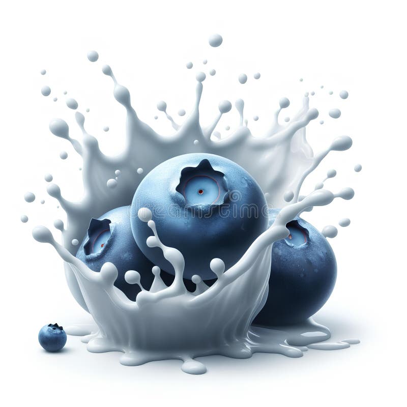 Blueberry with Milk Splash Isolated on White Background Stock ...