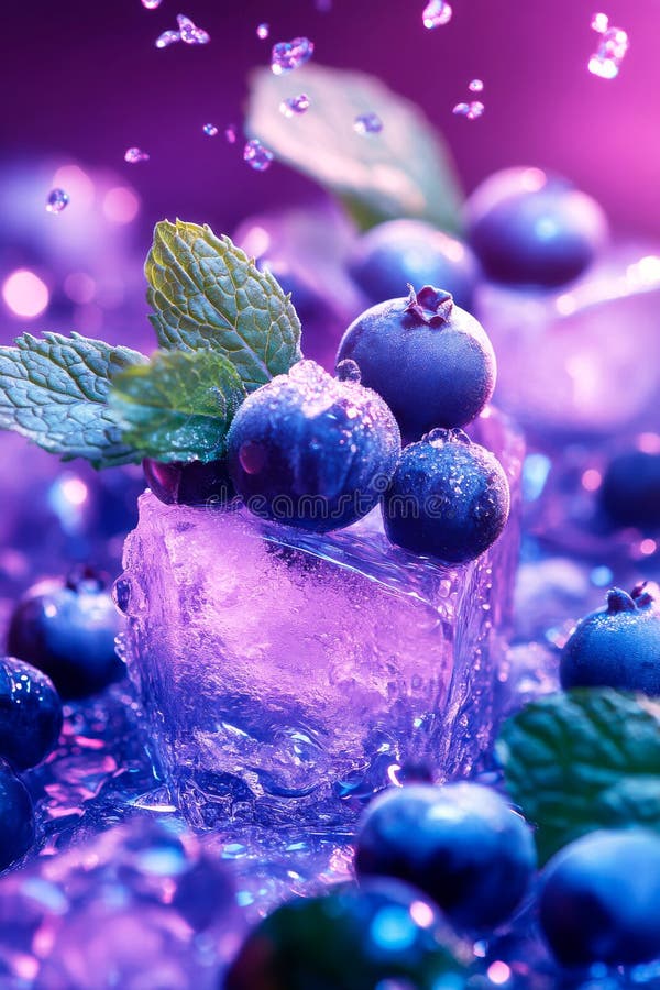 A Blueberry and Mint Ice Cube with Blueberries on Top. the Blueberries ...