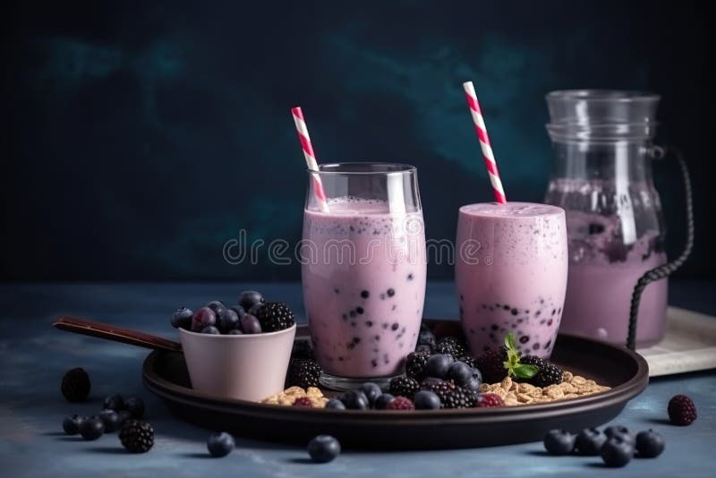Blueberry or Mixed Berry Milk Shake in a Glass, Concept of Fruit Blend ...