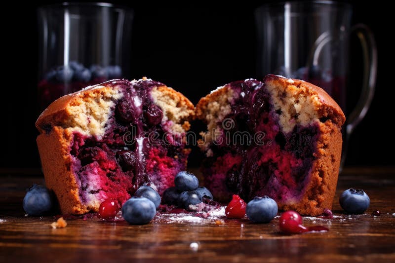 Blueberry Muffin Split in Half, Revealing Juicy Berries Stock ...