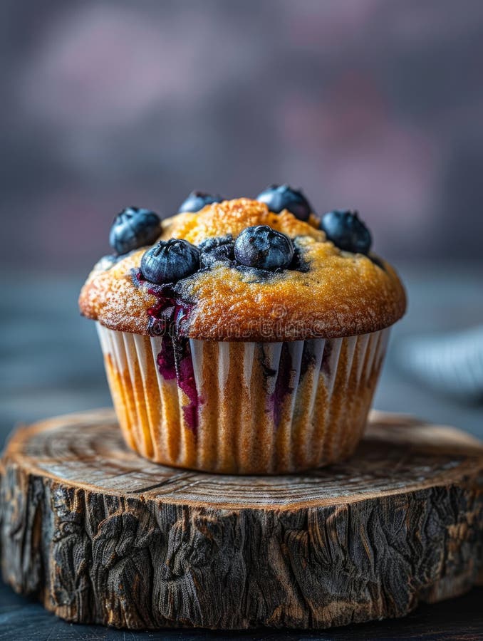 A Blueberry Muffin on a Wooden Stand with a Rustic Background. Stock ...