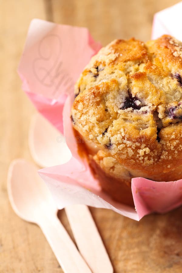 Blueberry Muffin on Wooden Table with Spoons Stock Photo - Image of ...