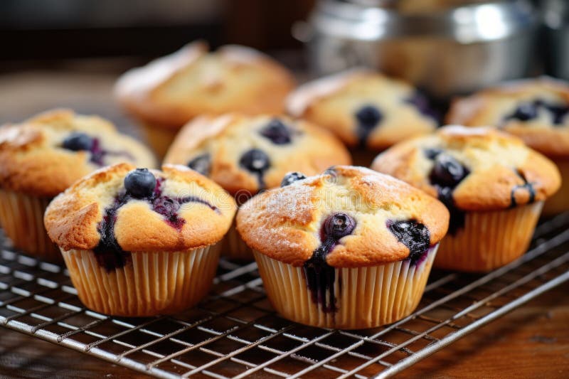 Blueberry Muffins Cooling on a Wire Rack Stock Illustration ...