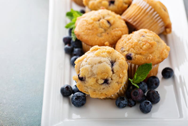 Blueberry Muffins on a Plate Stock Photo - Image of culinary, flavor ...