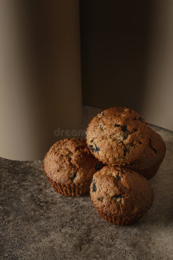 Blueberry Muffins Stack on the Background Stock Image - Image of wooden ...