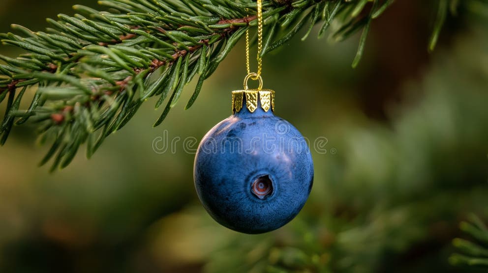 Blueberry Ornament Hanging on Pine Tree Branch Stock Photo - Image of ...