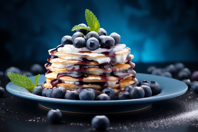 Blueberry Pancake Stack Tasty Dessert Background Stock Illustration ...