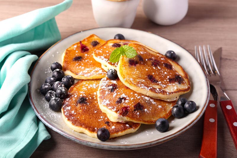 Blueberry pancakes, served stock photo. Image of brunch - 291923686