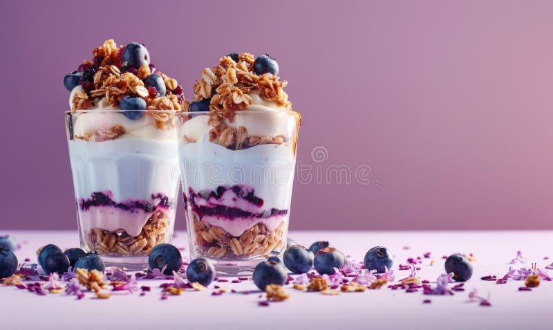 Blueberry Parfait on a Pale Lavender Backdrop Stock Image - Image of ...
