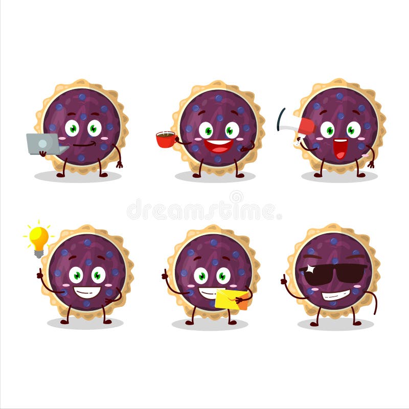 Blueberry Pie Cartoon Character with Various Types of Business ...