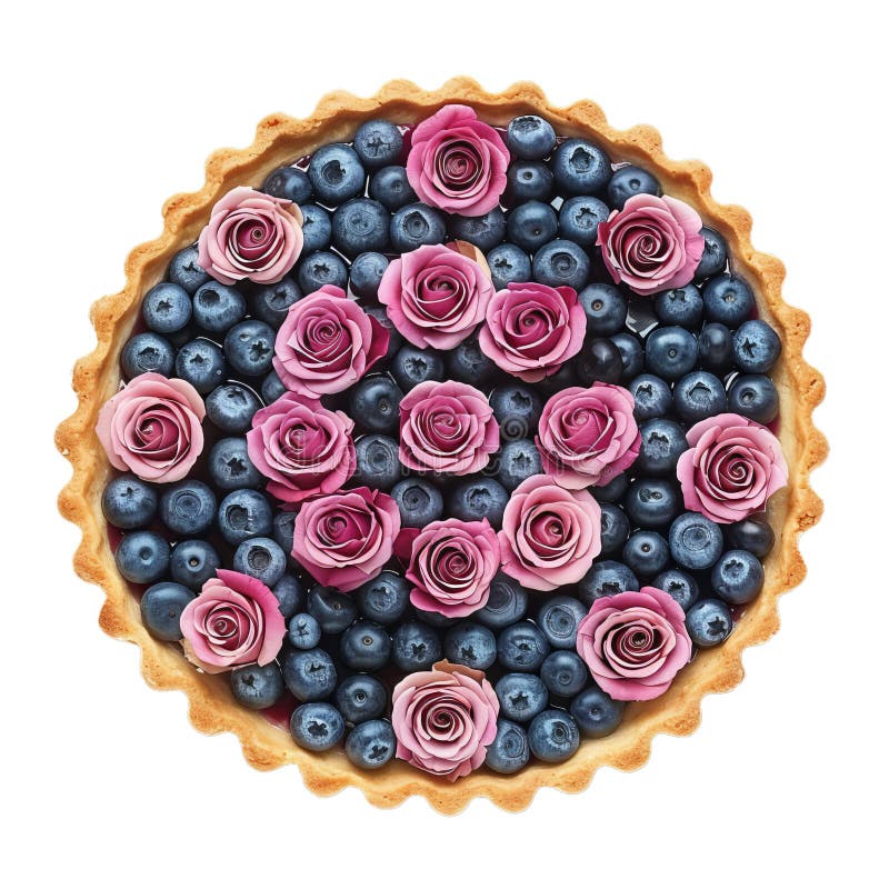 Blueberry Pie Decorated with Beautiful Pink Roses on White Background ...