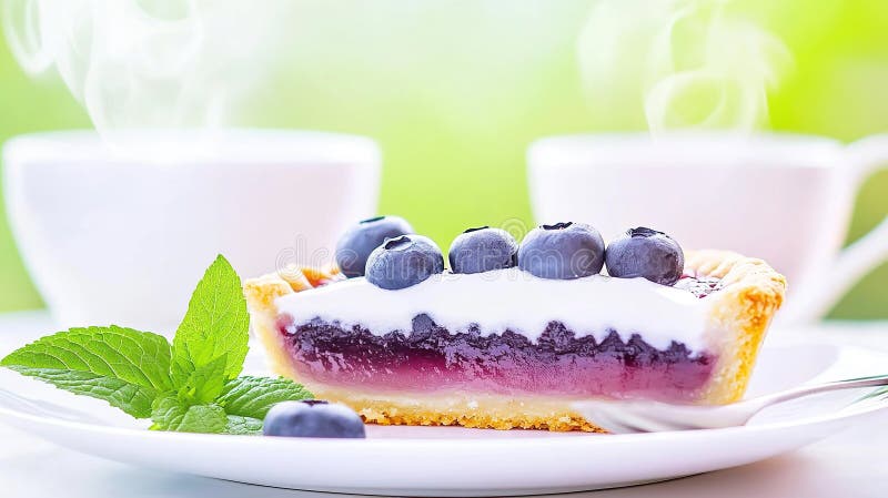 Blueberry Pie Slice, Outdoors, Cream Topping, Tea, Summer Stock Photo ...