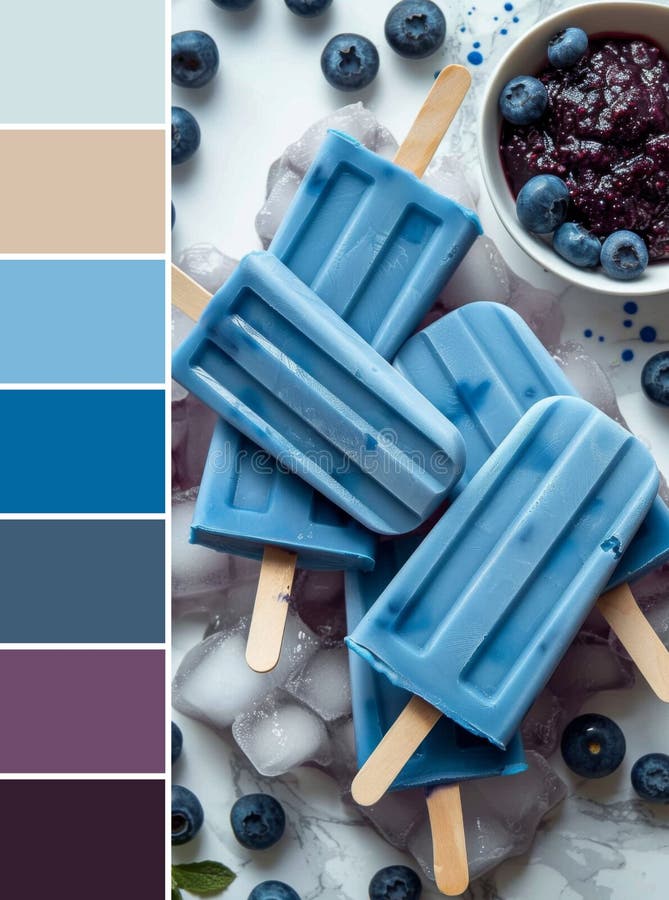 Blueberry Popsicles on Ice with Fresh Blueberries and Blue Color ...