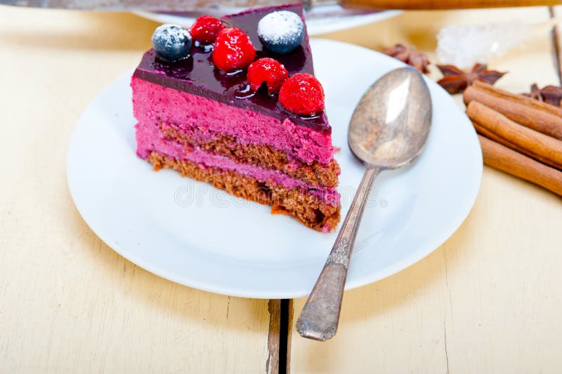 Blueberry and Raspberry Cake Mousse Dessert Stock Image - Image of ...