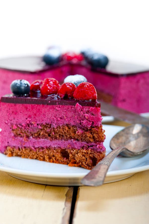 Blueberry and Raspberry Cake Mousse Dessert Stock Image - Image of ...