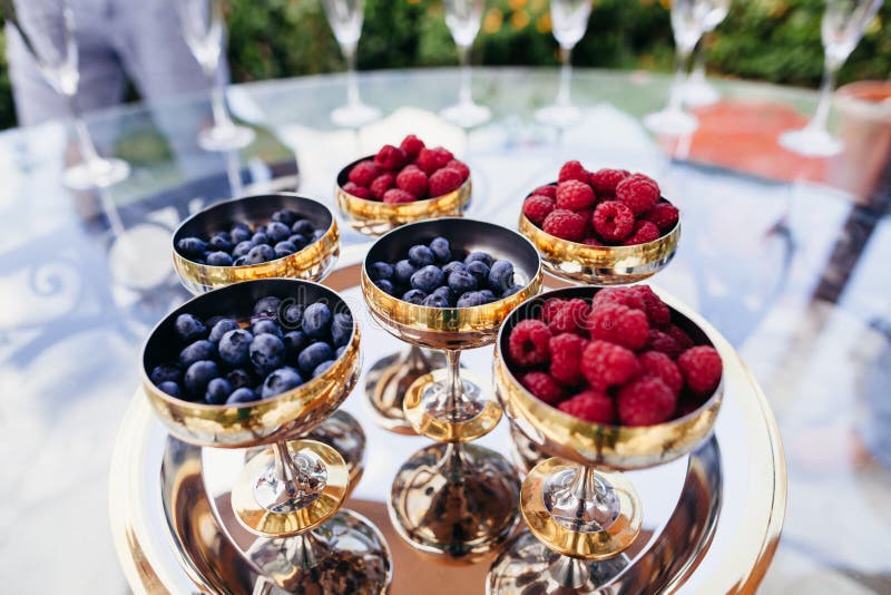 Blueberry and Raspberry in Dessert Cup Stock Image - Image of close ...