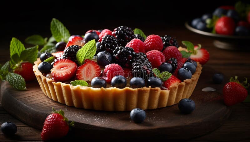 Blueberry and Raspberry Dessert on a Wooden Table, Fresh and Gourmet ...