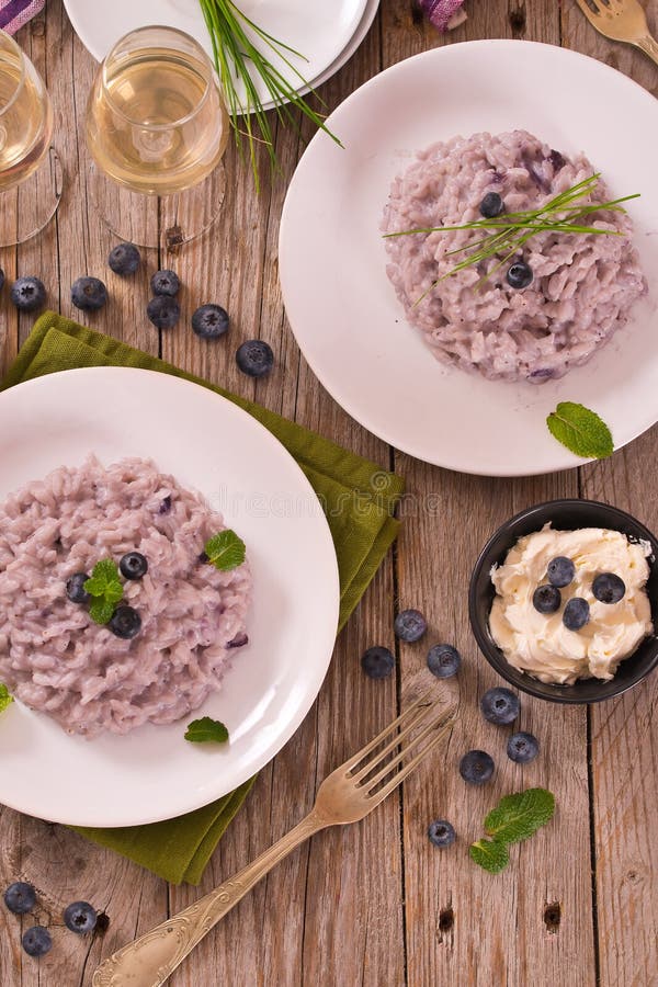 Blueberry Risotto with Mascarpone. Stock Photo - Image of chives ...