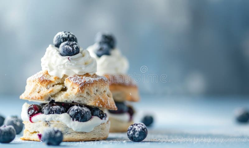Blueberry Scones on a Light Blue Background, Fresh Blueberries, Whipped ...