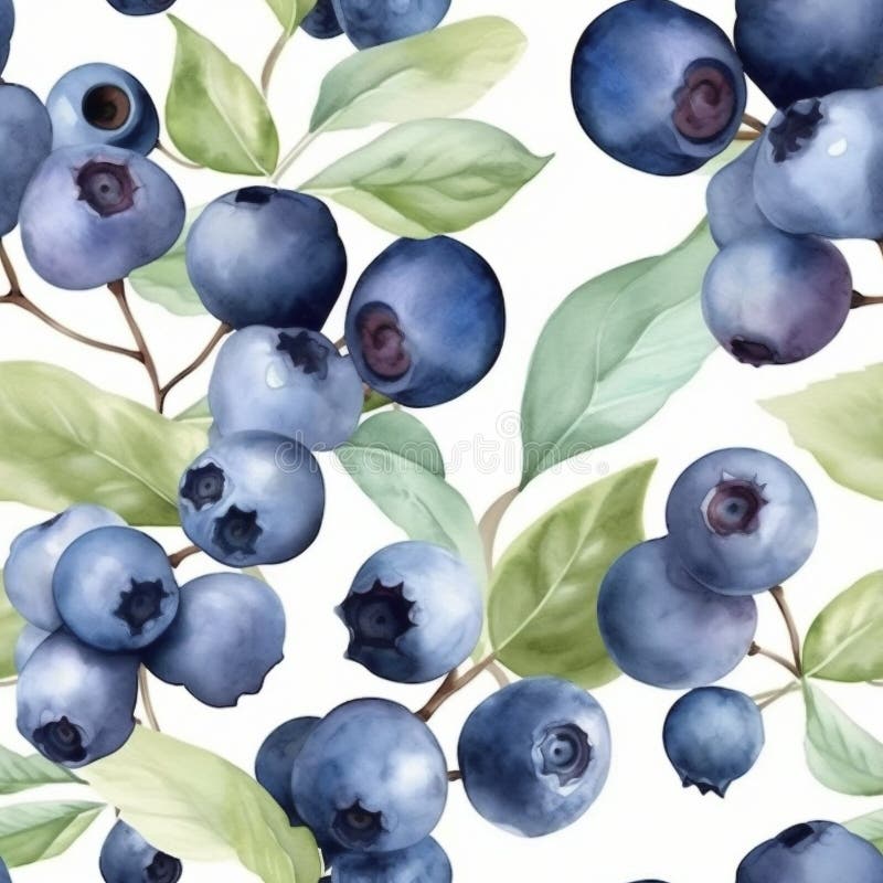 Blueberry Seamless Pattern, Created with Generative AI Stock Image ...