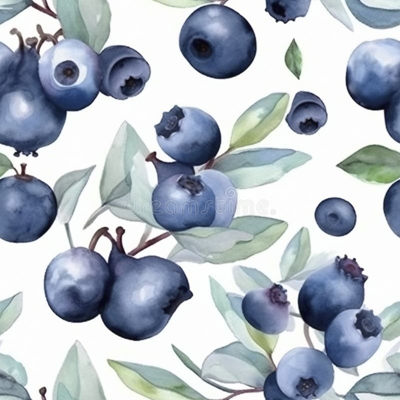 Blueberry Seamless Pattern, Created with Generative AI Stock Image ...