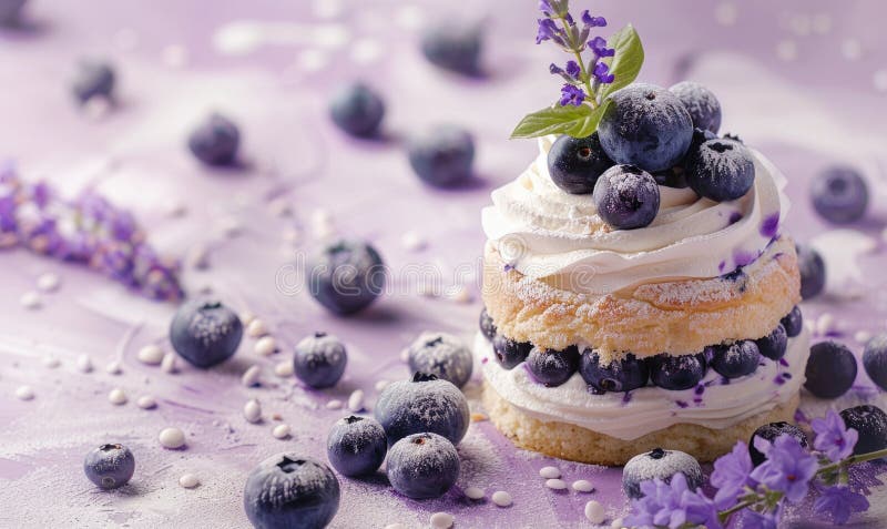 Blueberry Shortcake on a Pastel Lavender Surface, Fresh Blueberries ...