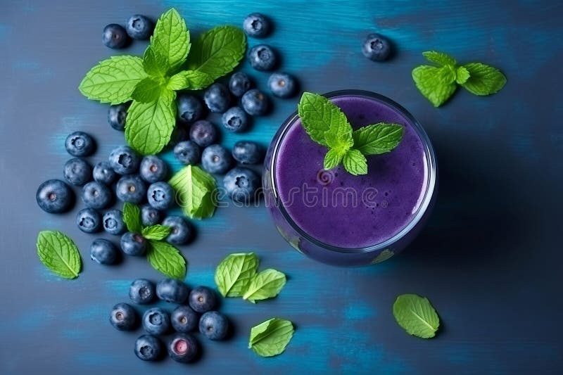 Blueberry Smoothie Top View. Generate Ai Stock Illustration ...