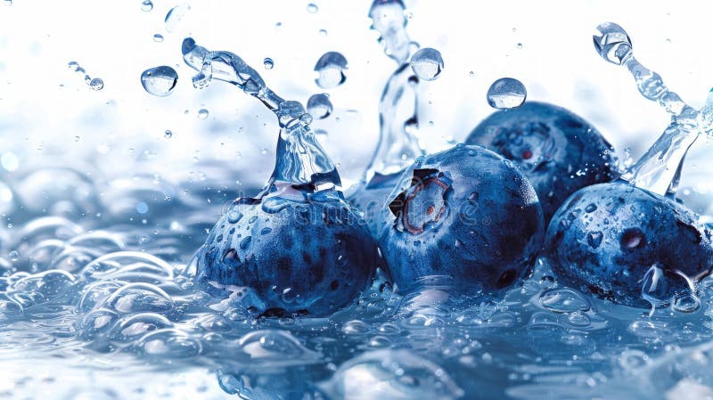Blueberry in Splash of Water Over White Stock Photo - Image of organic ...