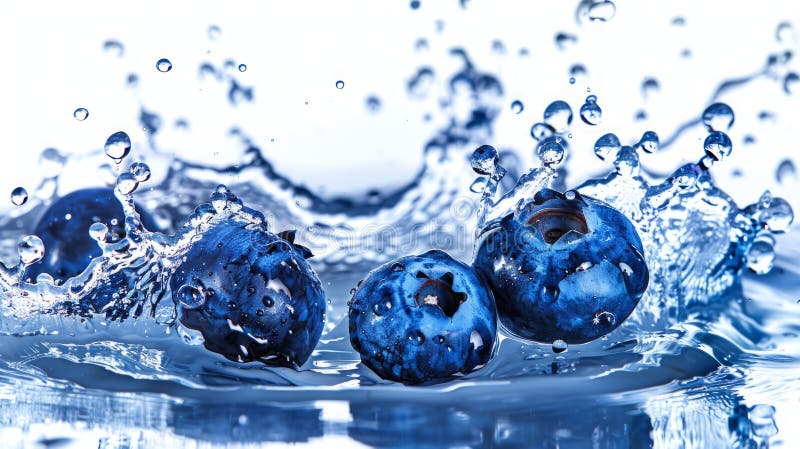 Blueberry in Splash of Water Over White Stock Image - Image of abstract ...