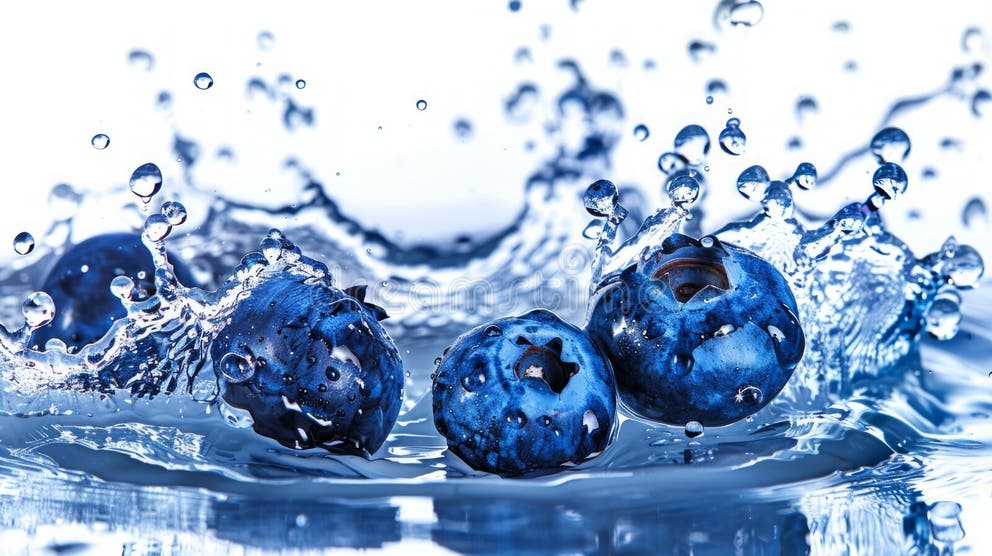 Blueberry in Splash of Water Over White Stock Image - Image of abstract ...