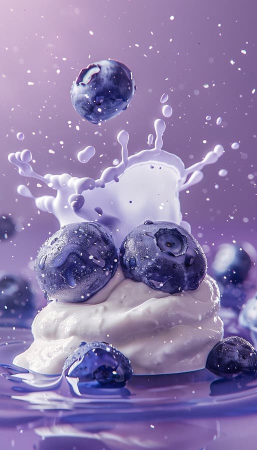 Blueberry Splashes into Yogurt, Creating a Stunning Visual Against a ...