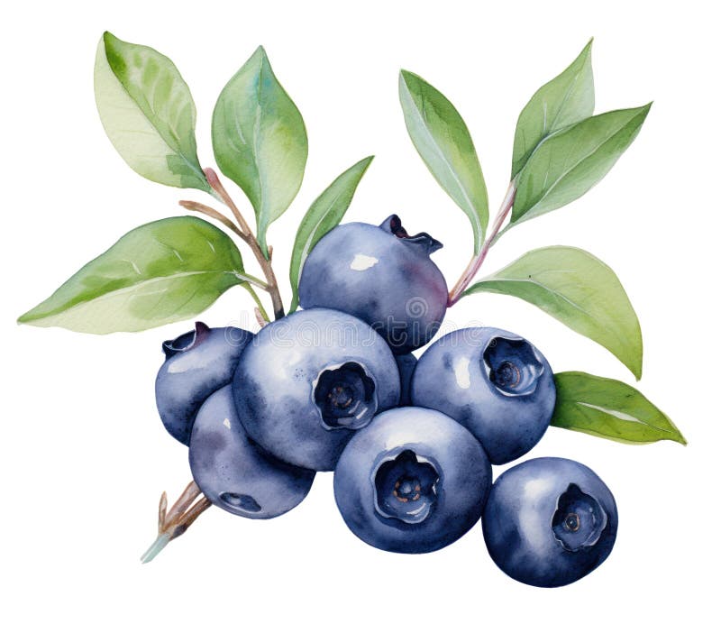 Blueberry Watercolor Drawing on Transparent Background in PNG Format ...