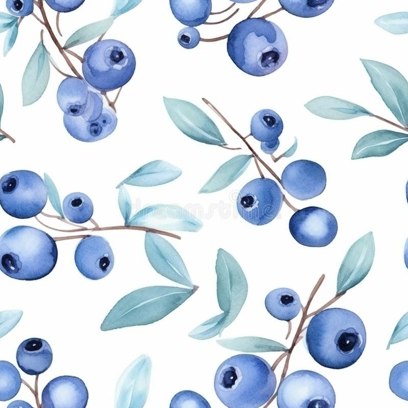 Blueberry Watercolor Seamless Pattern Wallpaper Background Stock ...