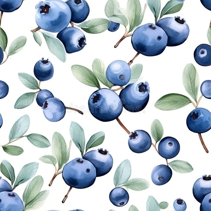 Blueberry Watercolor Seamless Pattern Wallpaper Background Stock ...