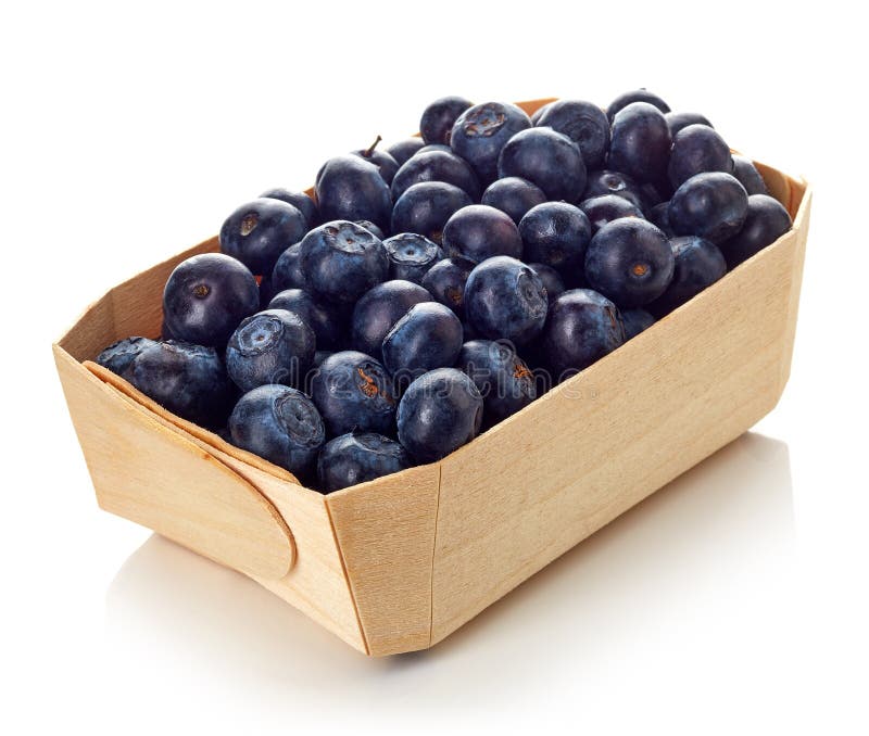 Blueberry in Wooden Box Isolated on White Stock Photo - Image of fruit ...