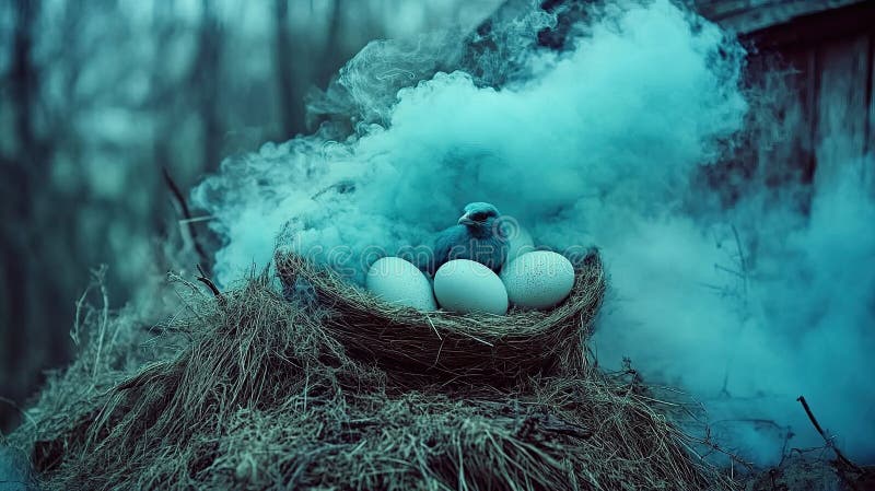 Bluebird Brooding Eggs in Smoky Forest Nest Stock Image - Image of ...