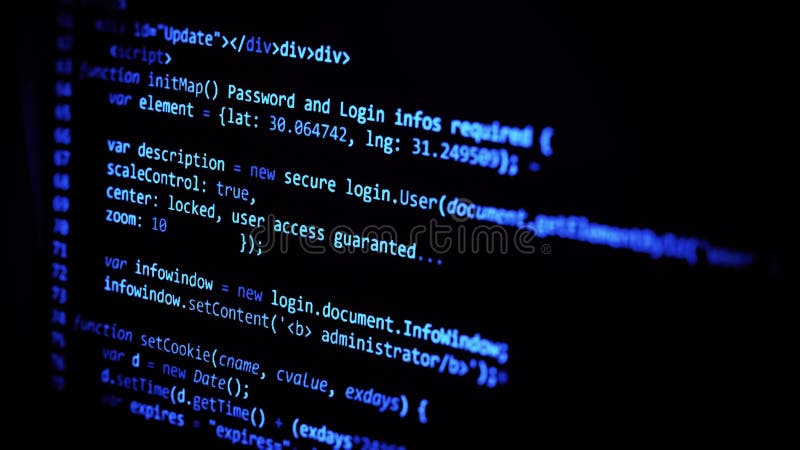 BlueCodedJavaScriptSnippet stock video. Video of programming - 380818369