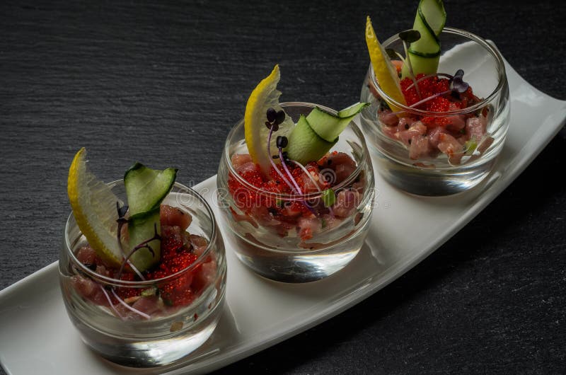 Bluefin with Ginger and Flying Fish Roe Stock Image - Image of dessert ...